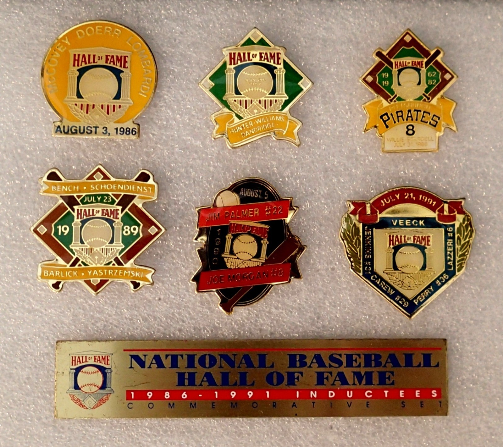 A 6-Piece Cooperstown Hall of Fame Inductee Pin Set For 1986-1991 ...
