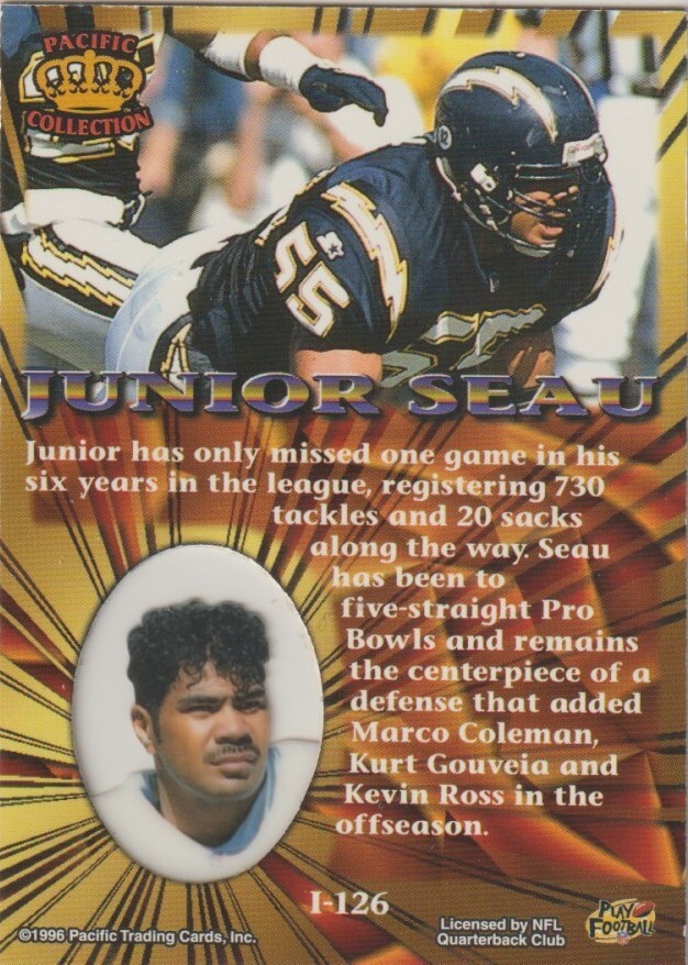 JUNIOR SEAU; 1996 PACIFIC INVINCIBLE FOOTBALL CARD # I 126 | eBay
