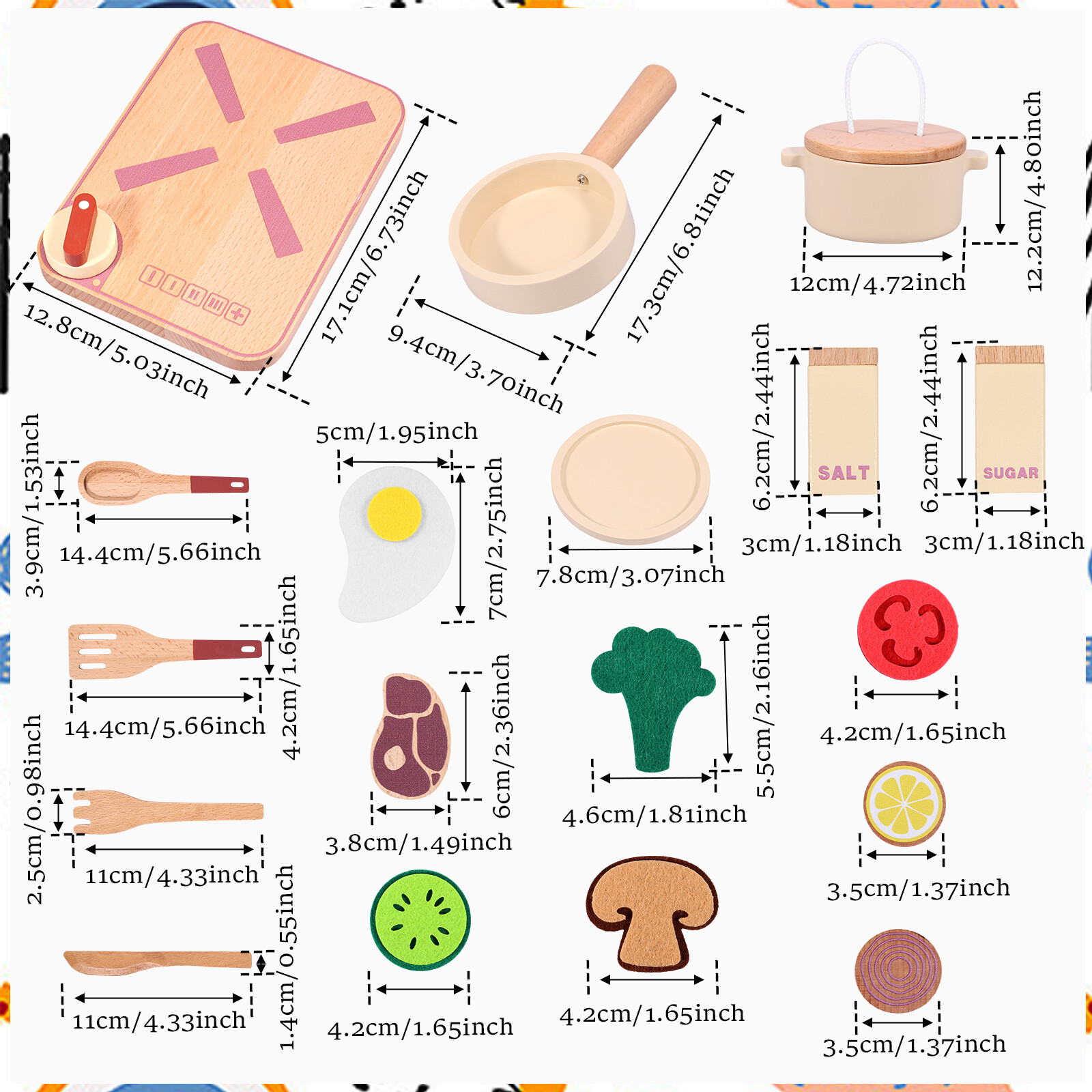 18Pcs Kids Cooking Toy Set Wooden Pots and Pans Cookware Playset ...