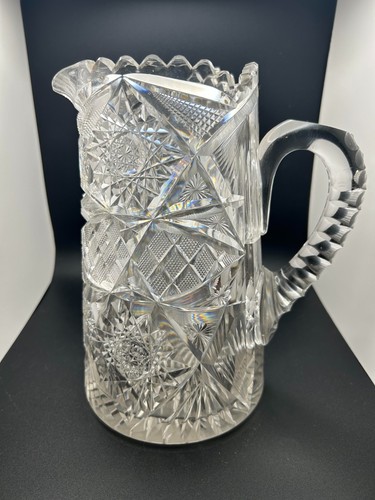 Vintage Pressed Glass Pitcher Starburst Pattern Mid-Century Heavy Cut ...