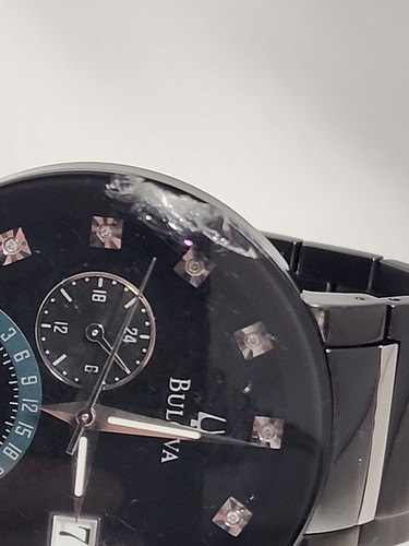 Bulova Watch Men 40mm Black Dial Black Tone Date Round 98D109 New ...