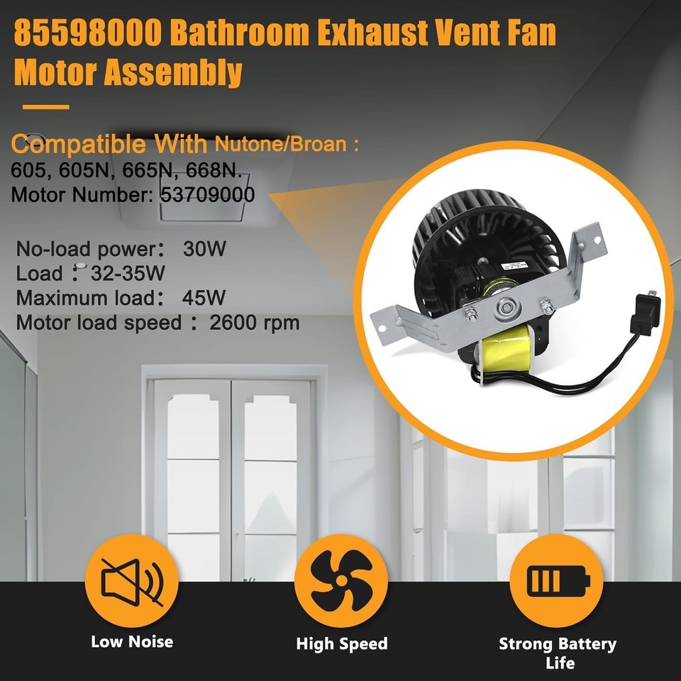 Bathroom Exhaust Vent Fan Motor Assembly 85598000 Nutone/Broan 605n ...