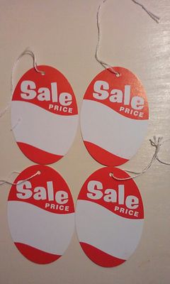 OVAL "SALE PRICE" TAGS - 2 1/4x3 1/2 ov1001wh white and red 100 TAGS | eBay