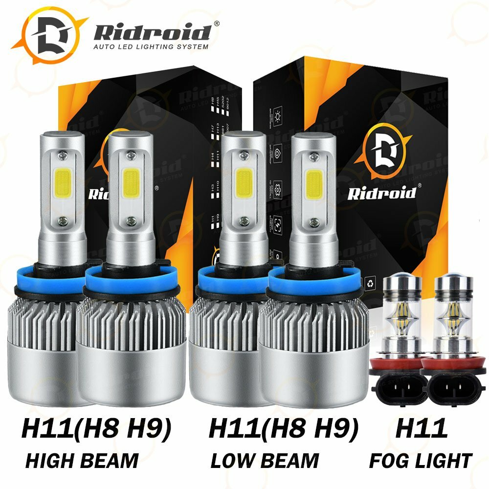 Ridroid H11 LED Headlight Bulb Fog Light High Low Beam Super White Lamp ...
