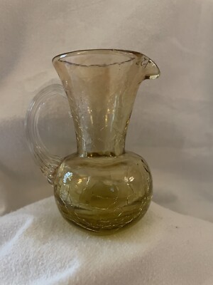 Vintage Amber Crackle Glass Pitcher with Clear Handle 3.5” Blenko ...