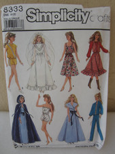 Simplicity 8333 1980s Fashion Doll Barbie Wardrobe Pattern Wedding Gown ...