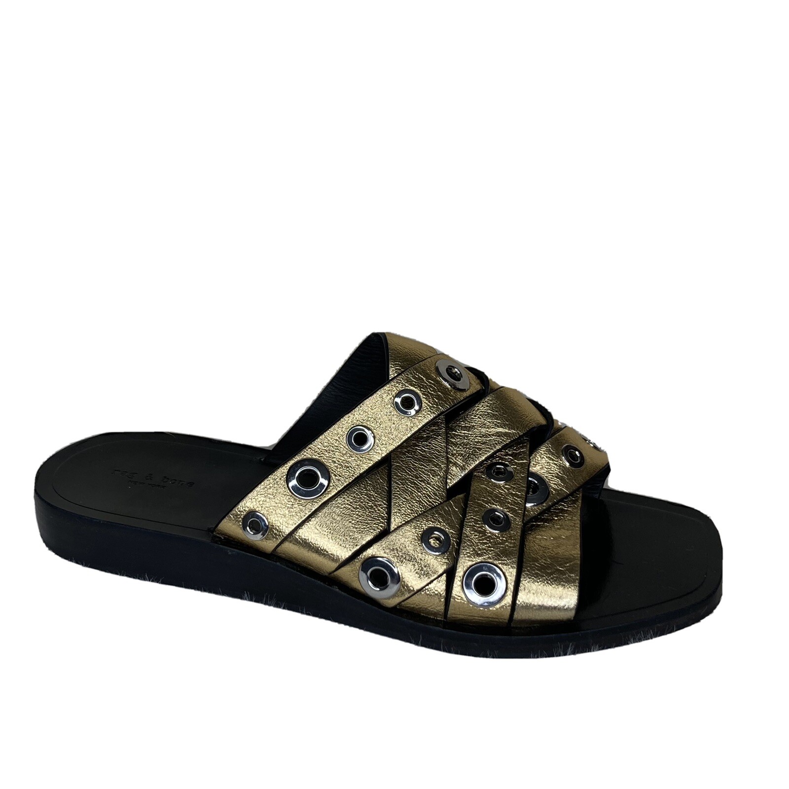 Rag and Bone Hartley Gold Grommet Slides Sandals 36 - Gem