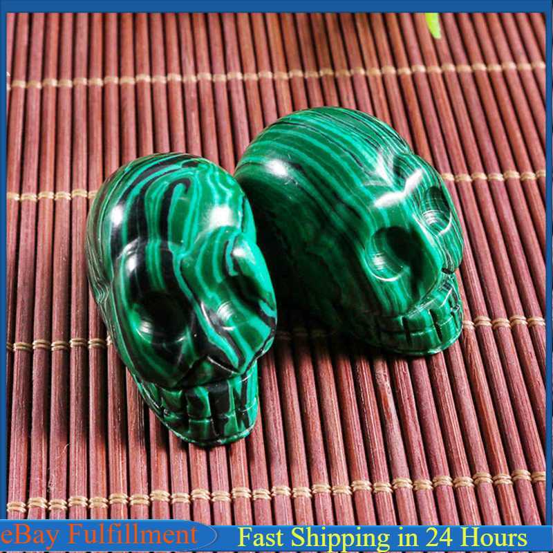 Natural Malachite Gemstone Carved Skull Quartz Crystal Skeleton Statue ...