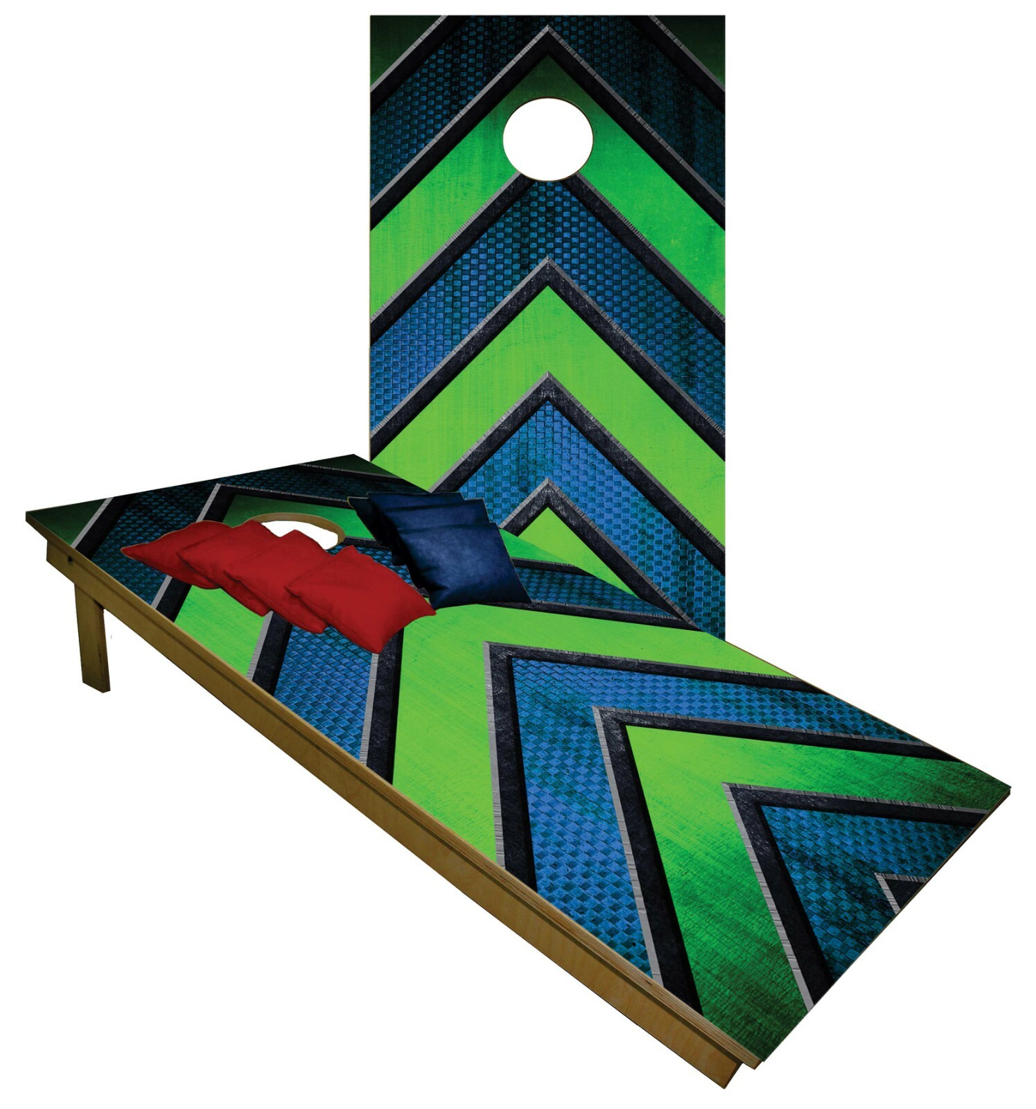 Cornhole Boards BEANBAG TOSS GAME w Bags Blue & Lime Seahawk's Fans Set ...