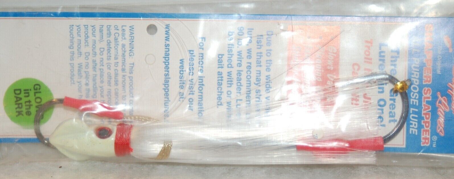 NIP SNAPPER SLAPPER LURES JIG TROLL CAST 2 HOOKS GLOWS IN THE DRK WHITE ...