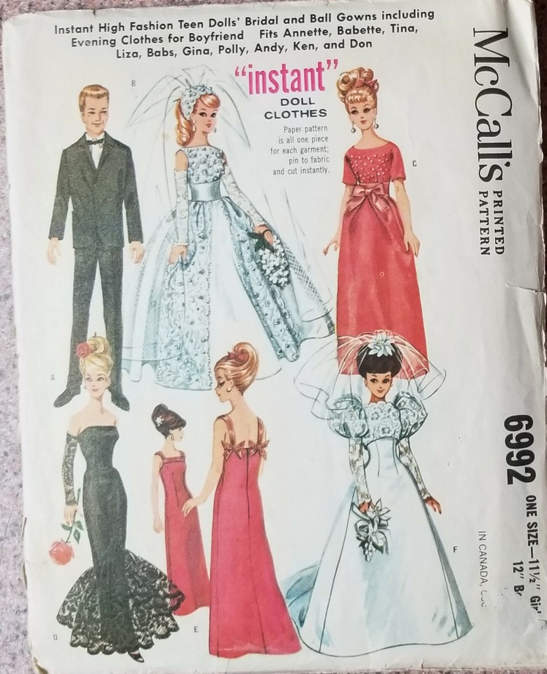 McCalls Sewing Patterns Barbie Doll Clothes 11 1/2" Variety 147 to ...
