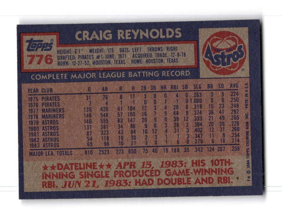 1984 Topps Craig Reynolds 776 | eBay
