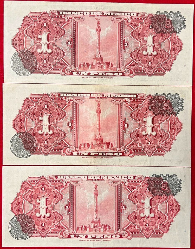 LOT of 3 1967 1969 1970 MEXICO BANKNOTES AZTEC 1 PESO Billete ABNC 3 ...