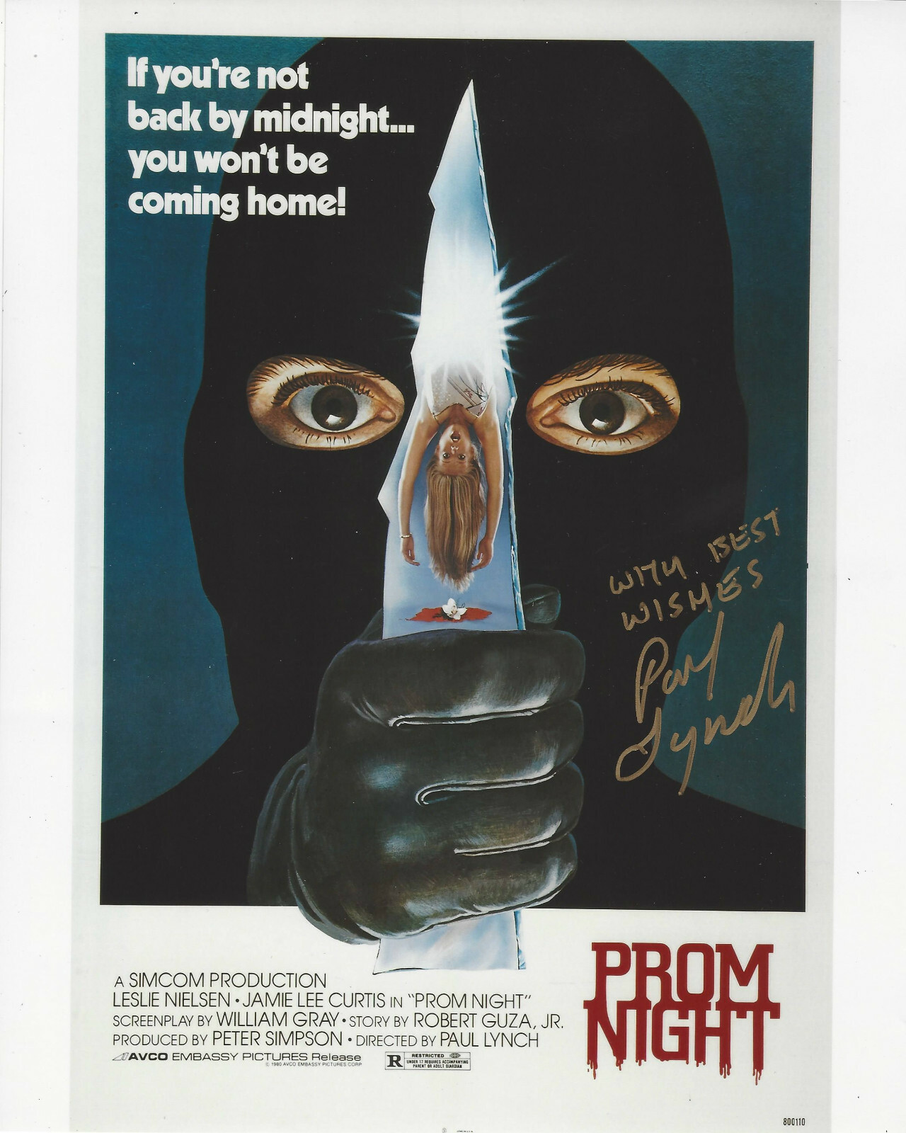 DIRECTOR PAUL LYNCH SIGNED 'PROM NIGHT' 8x10 MOVIE POSTER PHOTO w/COA ...