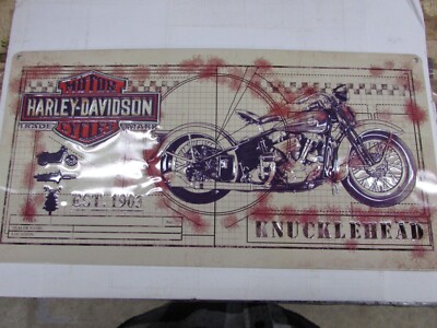 HARLEY-DAVIDSON KNUCKLEHEAD EMBOSSED PRINT TIN SIGN 20x10 INCHES AR ...