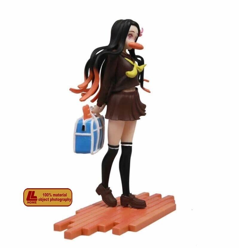 Anime Demon Slayer Kamado Nezuko Brown School Uniform stand PVC Figure ...