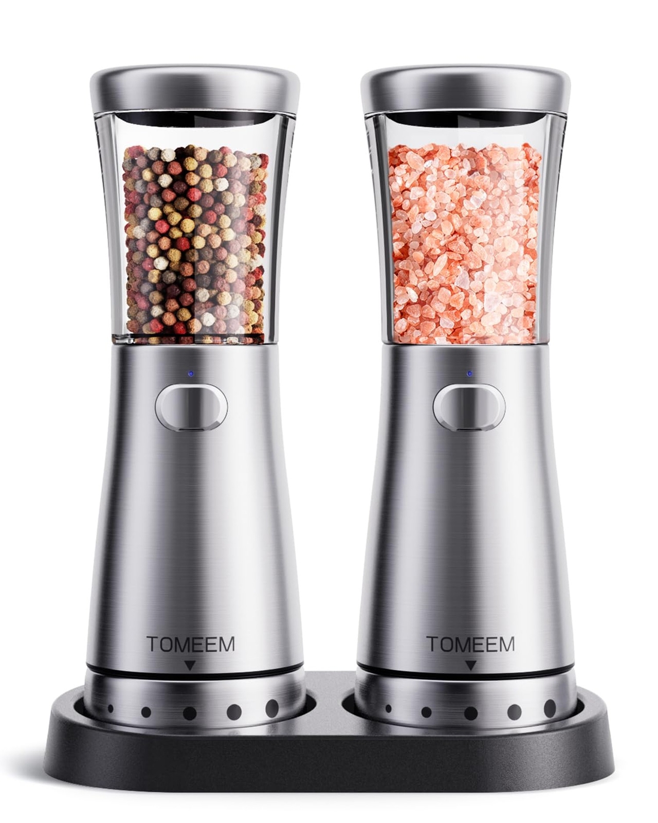 Electric Salt and Pepper Grinder Set with Storage Base, Stainless Steel ...