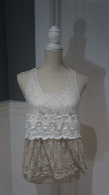 Nordstrom ROBIN K. Sheer Jersey Tank Top with Ivory Lace Size L Made In ...