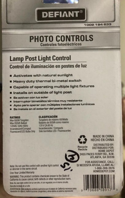 (4-packs) Defiant Lamp Post Dusk to Dawn Light Control Black 758lpd for ...
