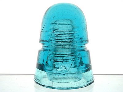 DOMER- BLAZING BLUE STAR MOLD VARIANT Glass Railroad Telephone Beehive ...