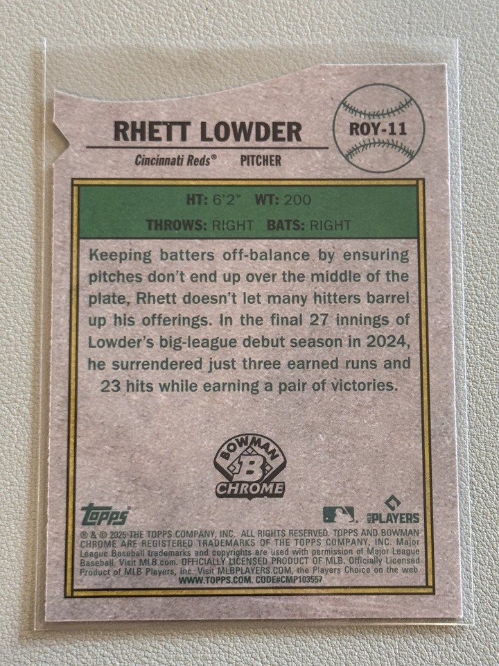 2025 Bowman Chrome #ROY-11 Rhett Lowder RC Rookie Of The Year Favorites ...