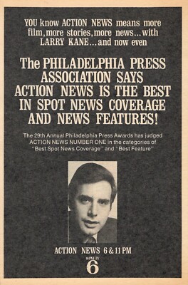 1974 WPVI PHILADELPHIA TV NEWS AD / LARRY KANE REPORTER / Philadelphia ...