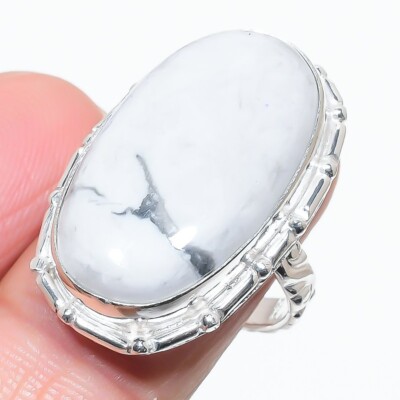 Natural Howlite Gemstone Handmade 925 Sterling Silver Jewelry Ring Sz 9 (US) | eBay