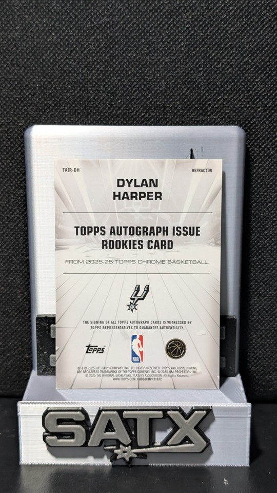 DYLAN HARPER 2025-26 TOPPS CHROME ISSUE ROOKIE REFRACTOR RC AUTO SPURS ...