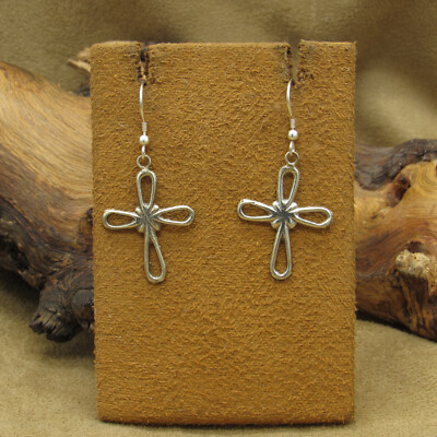 Sterling Silver Cast Cross Dangle Wire Earrings | eBay