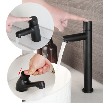 Single Cold Bathroom Faucet Black Push Button One Handle Deck Mounted ...