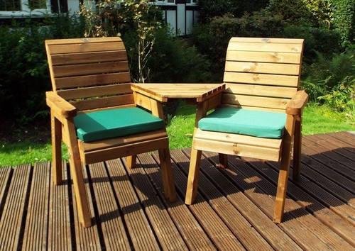 Twin Companion Set Brown FSC Wood Garden Chairs with Removable Tray ...