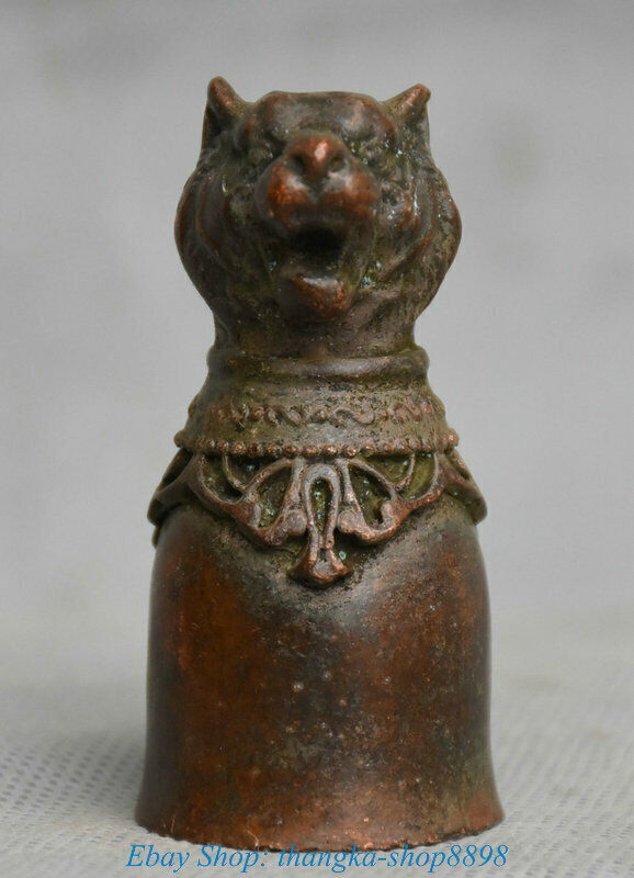 6CM Old China Red Copper 12 Zodiac Year Feng Shui Tiger Head Cann Cup ...