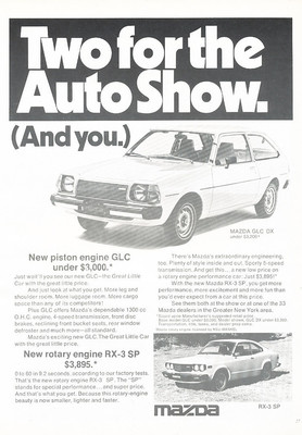 1977 Mazda GLC and Rx-3 SP Rx3 - Classic Vintage Advertisement Ad H44 ...