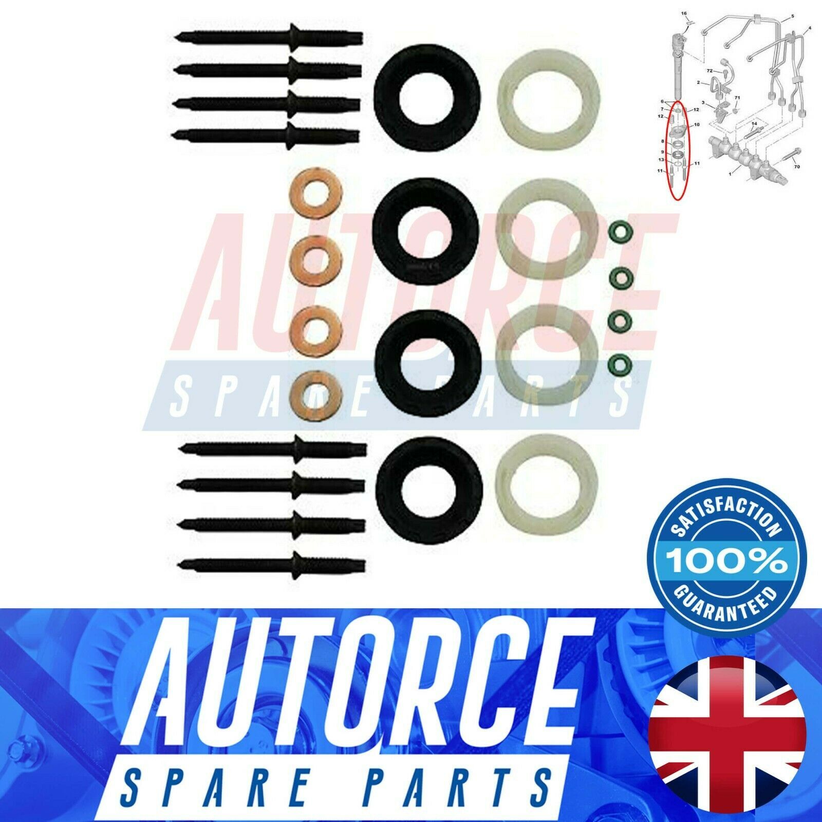 Injector Stud Nut Seal Washer O-Ring Kit For Peugeot Partner Berlingo ...