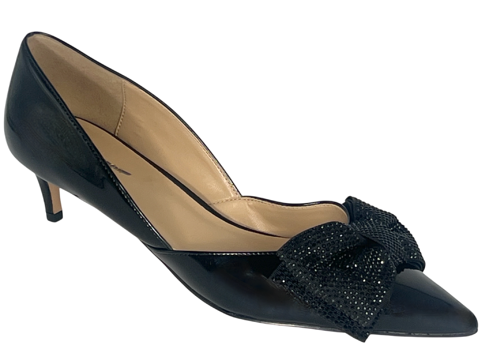 NEW ANN TAYLOR BLACK CRYSTAL BOW D'ORSAY PATENT HEEL PUMPS HIGH HEELS ...