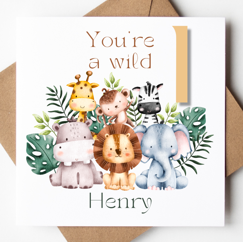 Printable 1st Birthday Animal Card