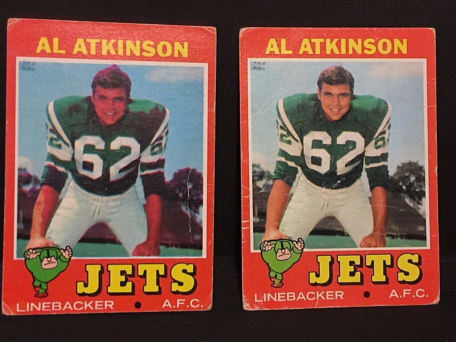 AL ATKINSON 1971 Topps Football ERROR Major RED INK Bleed Card #48 Rare ...