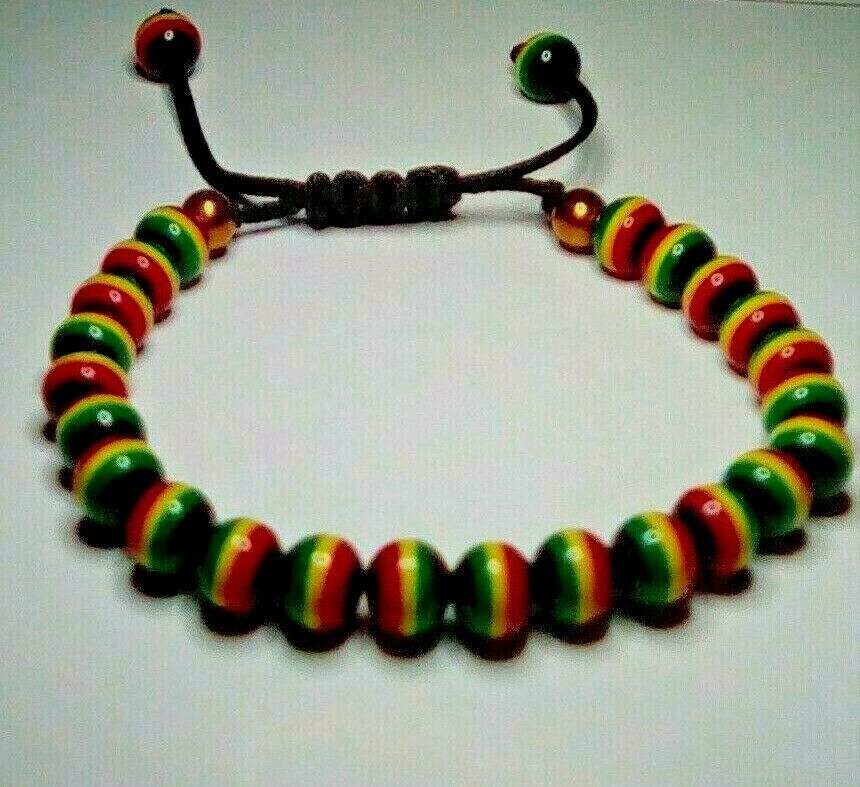 UNISEX JAMAICA/RASTA/REGGAE STRIPE RESIN BEADS ADJUSTABLE BRACELET ...