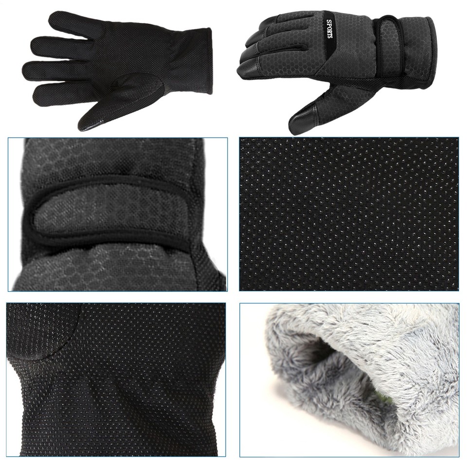 Men Motorcycle Gloves Leather Warm Winter Cold Weather Finger Glove ...