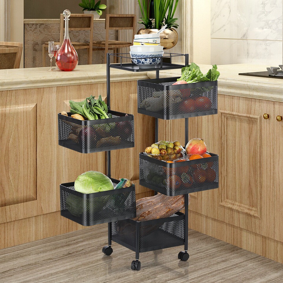 Vegetable Shelf Rack Tier Mobile Kitchen Utility Rotating Storage 6 ...
