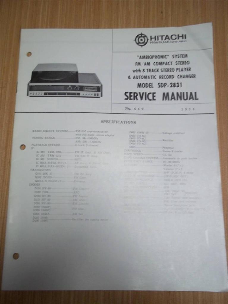 Hitachi Service Manual~SDP-2831 Stereo/Receiver/8-Track System~Original ...