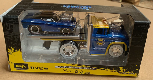 Maisto Muscle Machines 1:64 Flatbed Blue Camero SS Muscle Transports ...
