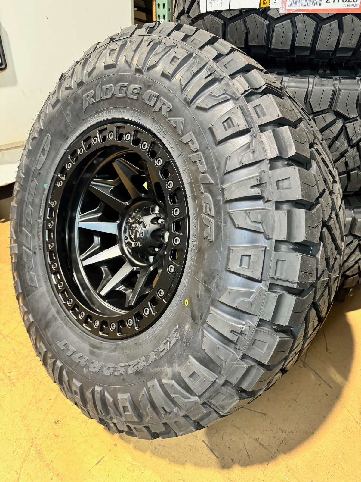 17x9 Fuel D114 Covert Beadlock Wheels 35" Nitto AT Tires 5x5 Jeep ...