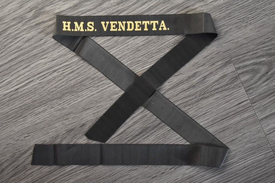 Royal Navy Cap Tally Ribbon - H.M.S. Vendetta. (DOT) - WW1 Destroyer ...