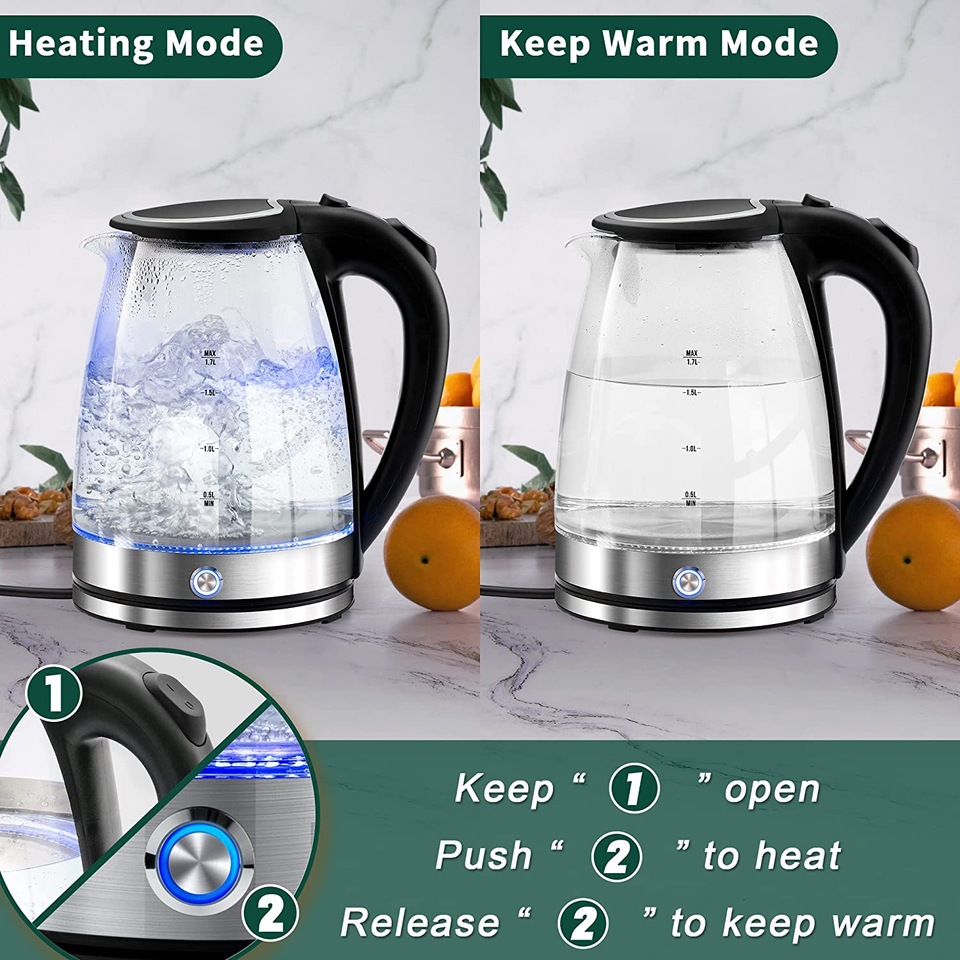 Electric Kettle with Keep Warm - 1.7L Glass Water Boiler with Wide ...