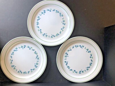 Set of 3 VINTAGE Corelle 10" Dinner Plates Forget Me Not Blue Flowers ...