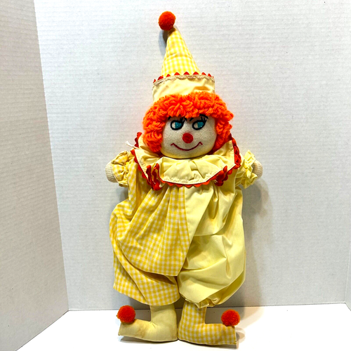 Vintage Handmade Sock Plush Clown Rag Doll Embroidered Eyes Yellow ...