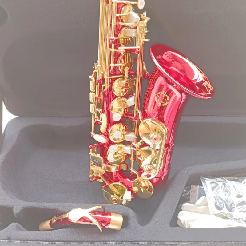 High Quality New Eb Alto Saxophone Instruments Red Gold Key Sax With ...