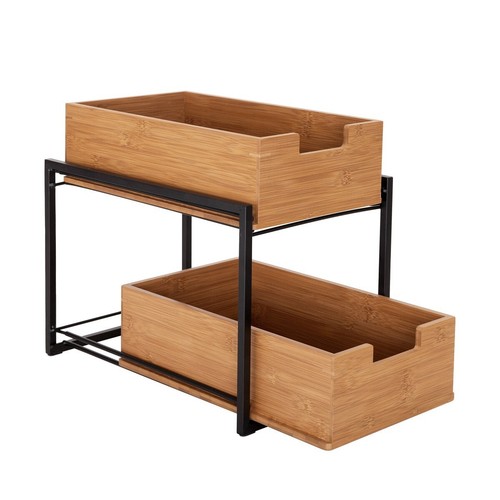 Seville Classic Bamboo 2-Tier Sliding Drawer Organizer, 9"Wx14"Dx12.37 ...