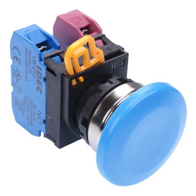 IDEC Blue 22mm Metal Bezel Mushroom Momentary Push Button Switch 1NO ...